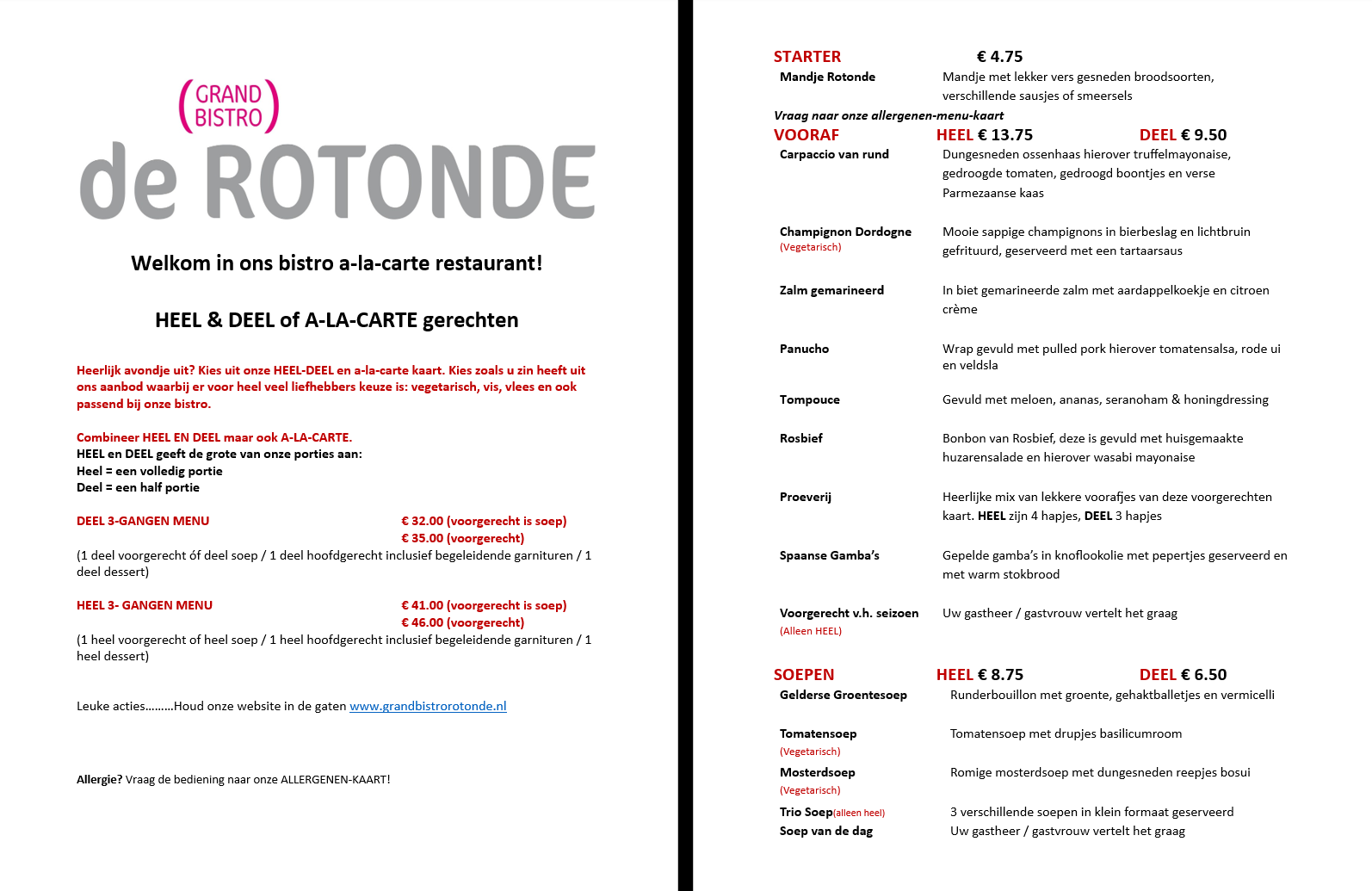 Dinerkaart – Grand Bistro de Rotonde